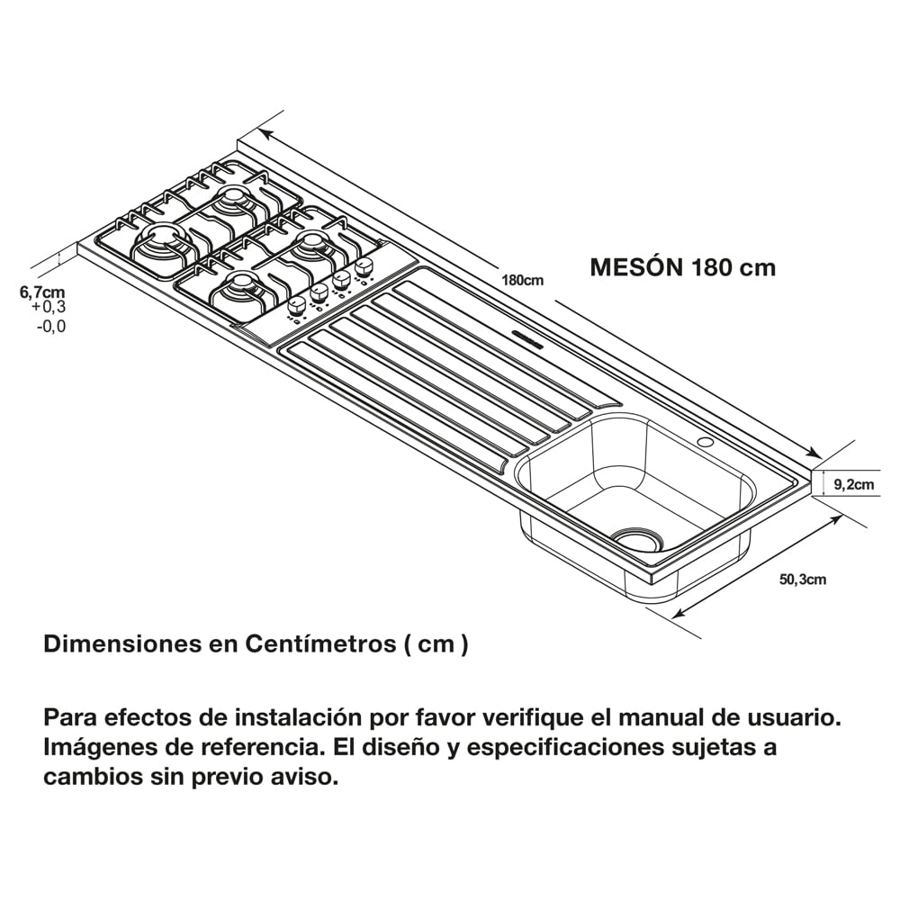 Mesón en acero inoxidable Challenger lavaplatos derecho de 180 cm ...