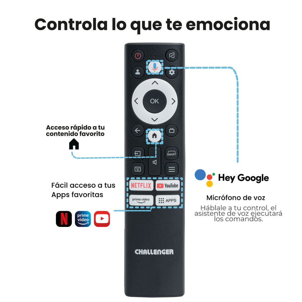 Televisor 50" Challenger 4K Google TV HDR10 con Bluetooth, Chromecast y ...