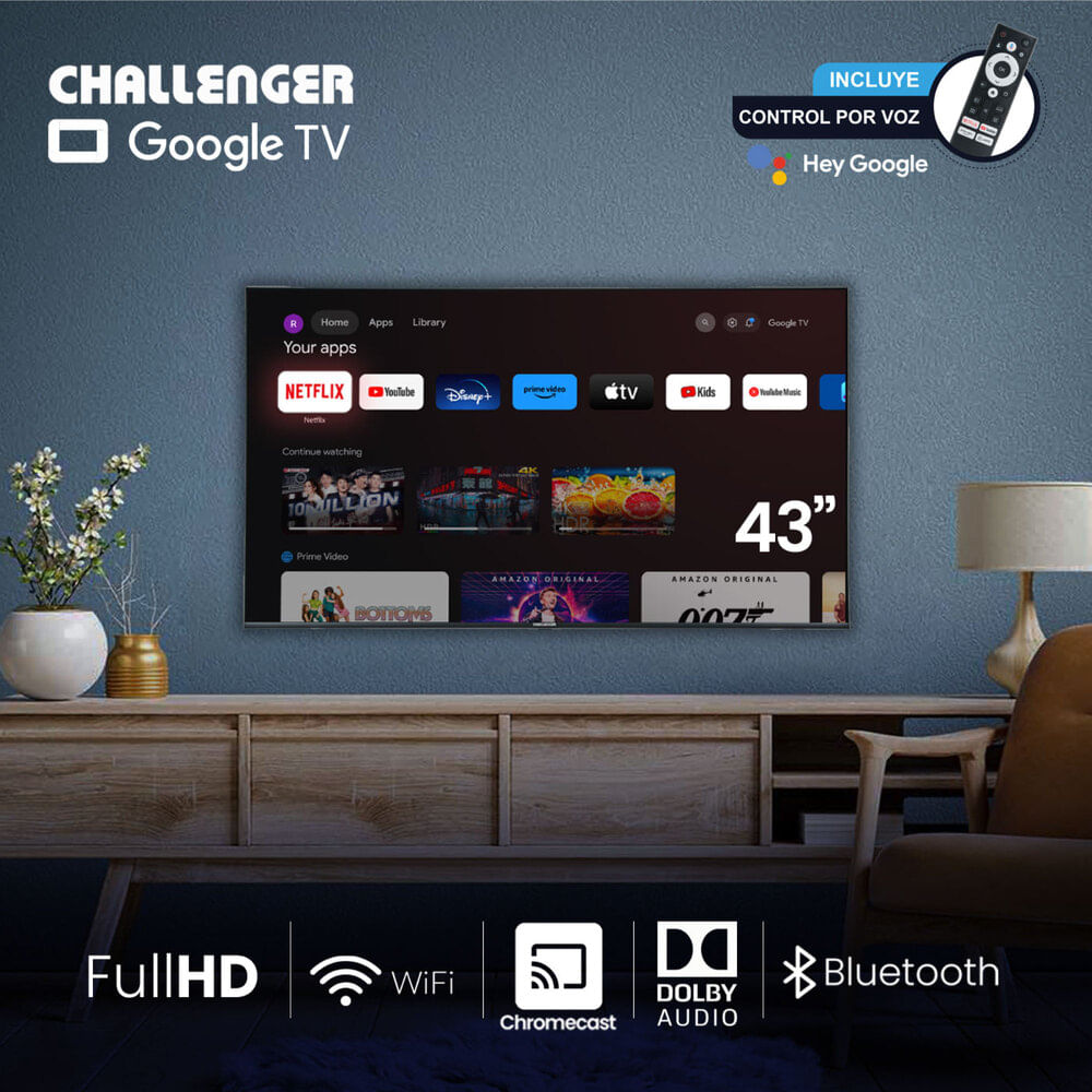Televisor 43 Pulgadas Challenger LED FHD TV Bluetooth - Google TV - Challenger